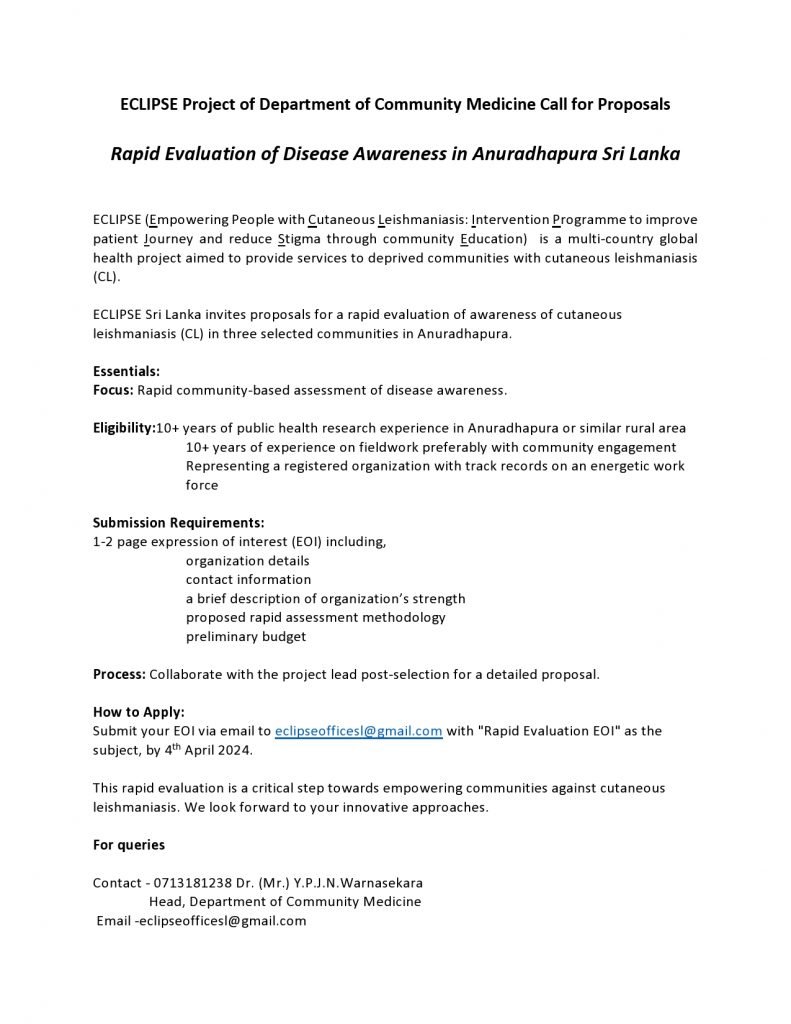 ECLIPSE Project of Department of Community Medicine Call for Proposals ...
