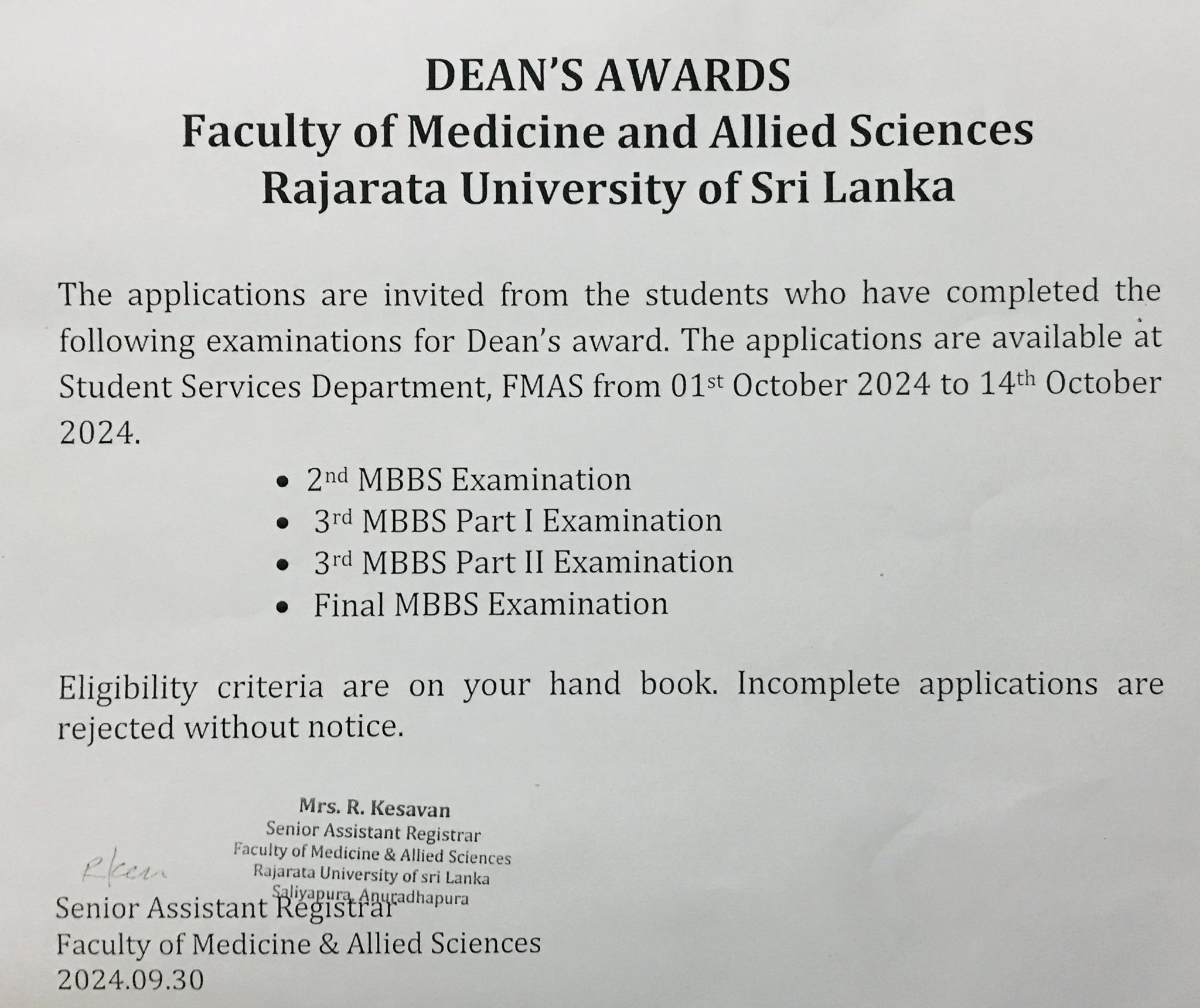 Dean’s Awards 2024 : Faculty of Medicine & Allied Sciences, Rajarata ...